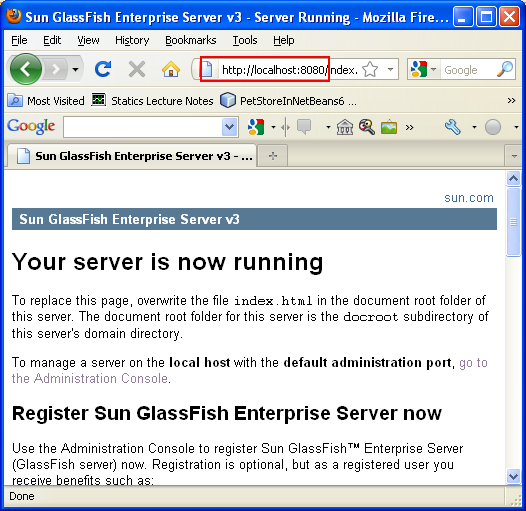 Testing GlassFish web server from Internet Browser