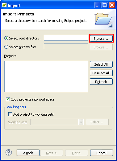 Eclipse And Myeclipse Ide Browsing The Existing Project Root Directory