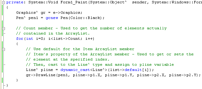 The Paint events C++ .NET program and project example with code and ...